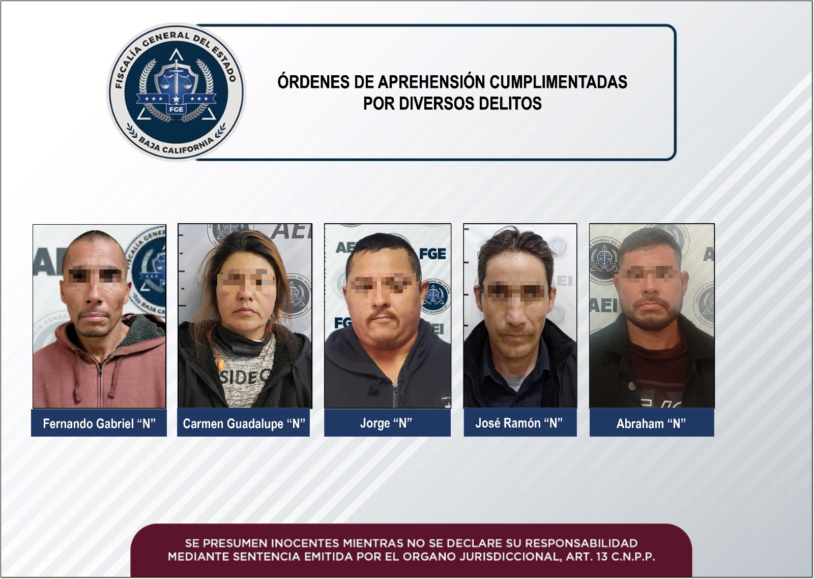 Fiscalía Regional De Mexicali captura a cinco fugitivos de la justicia